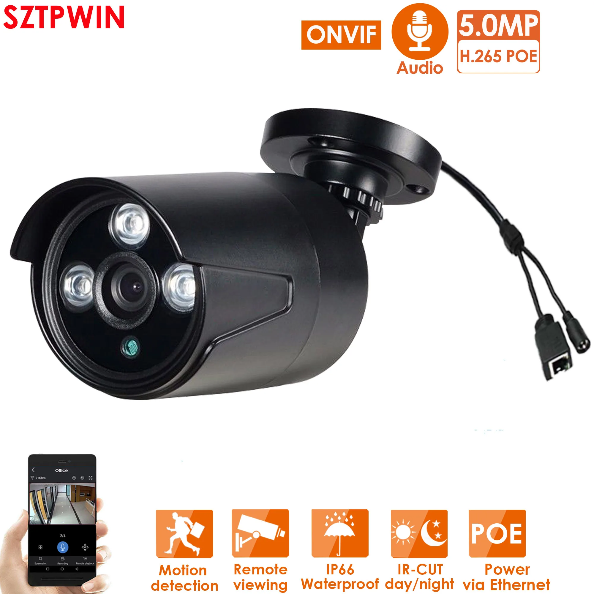 5MP-Schwarz-POE-IP-Kamera-ONVIF-H-265-Audio-Record-CCTV-Gesichtserkennung-Wasserdicht-IP66 ...