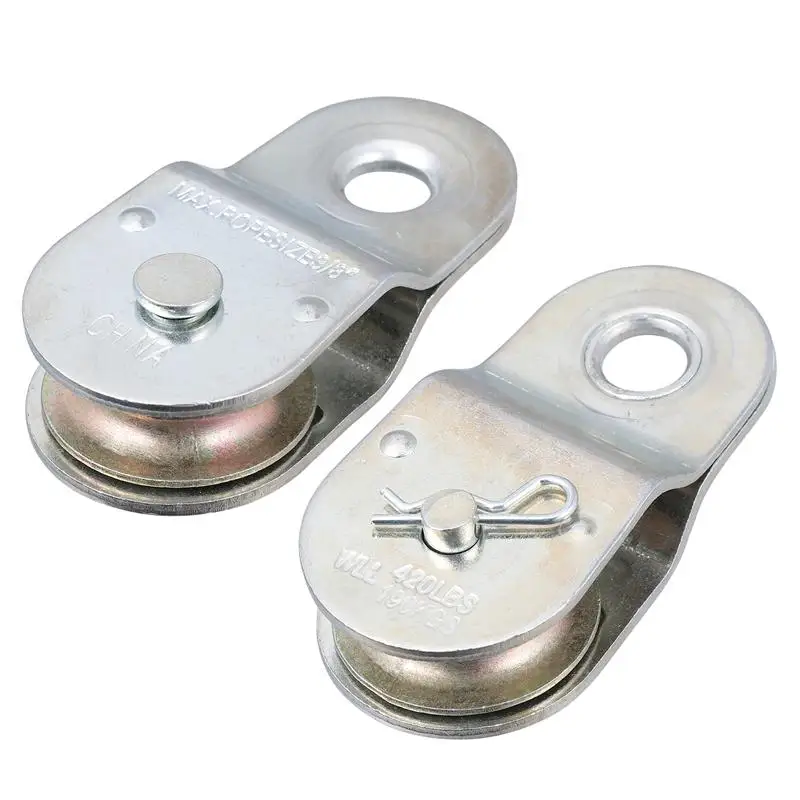 2 Pcs Single Pulley Steel Hanging Wire Towing Wheel Lifting Wire Cable ...