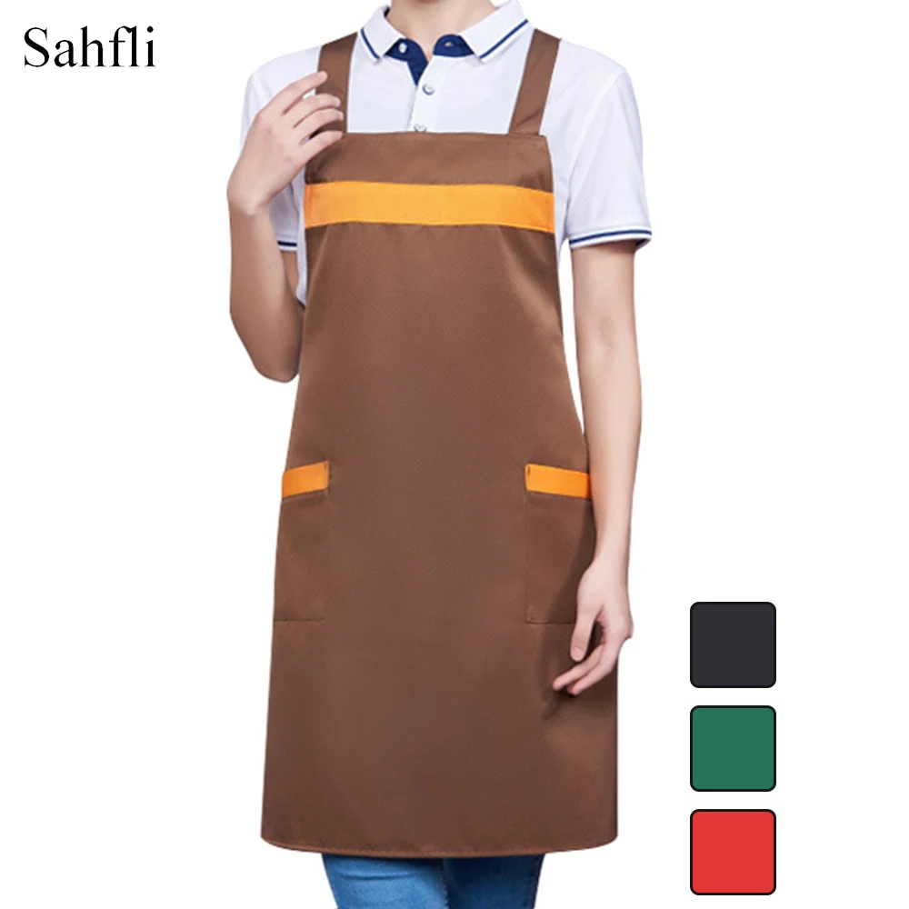 Polyester-Workwear-Canvas-Cotton-Waterproof-Adult-Apron-Large-Pockets ...