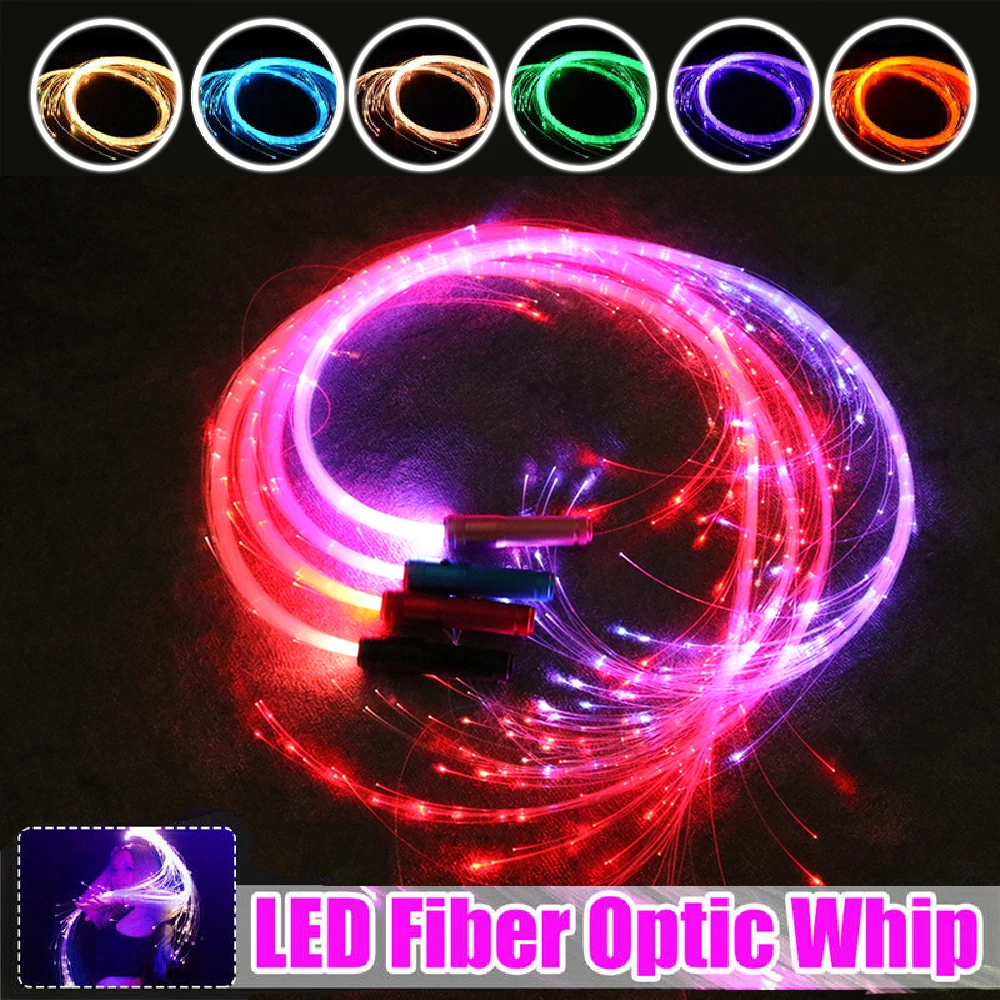RGB LED Fiber Optic Whip 360°Swivel Light Up Rave Toy Flow Dance Super ...