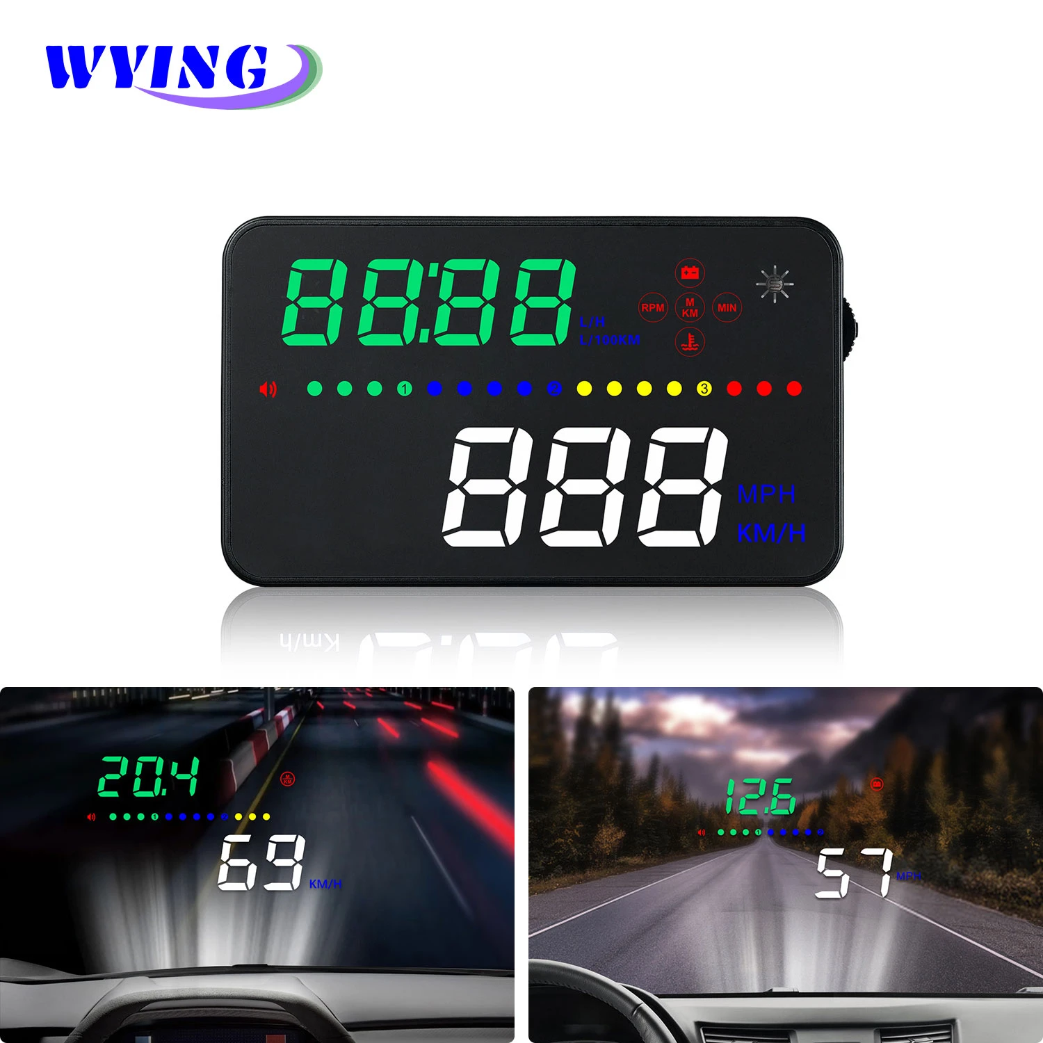 WYING A3 HUD OBD2 GPS 디지털 속도계 A3 자동차 헤드 업 디스플레이, 앞 유리 속도 프로젝터 수온 과속 알람|헤드업 디스플레이| - AliExpress