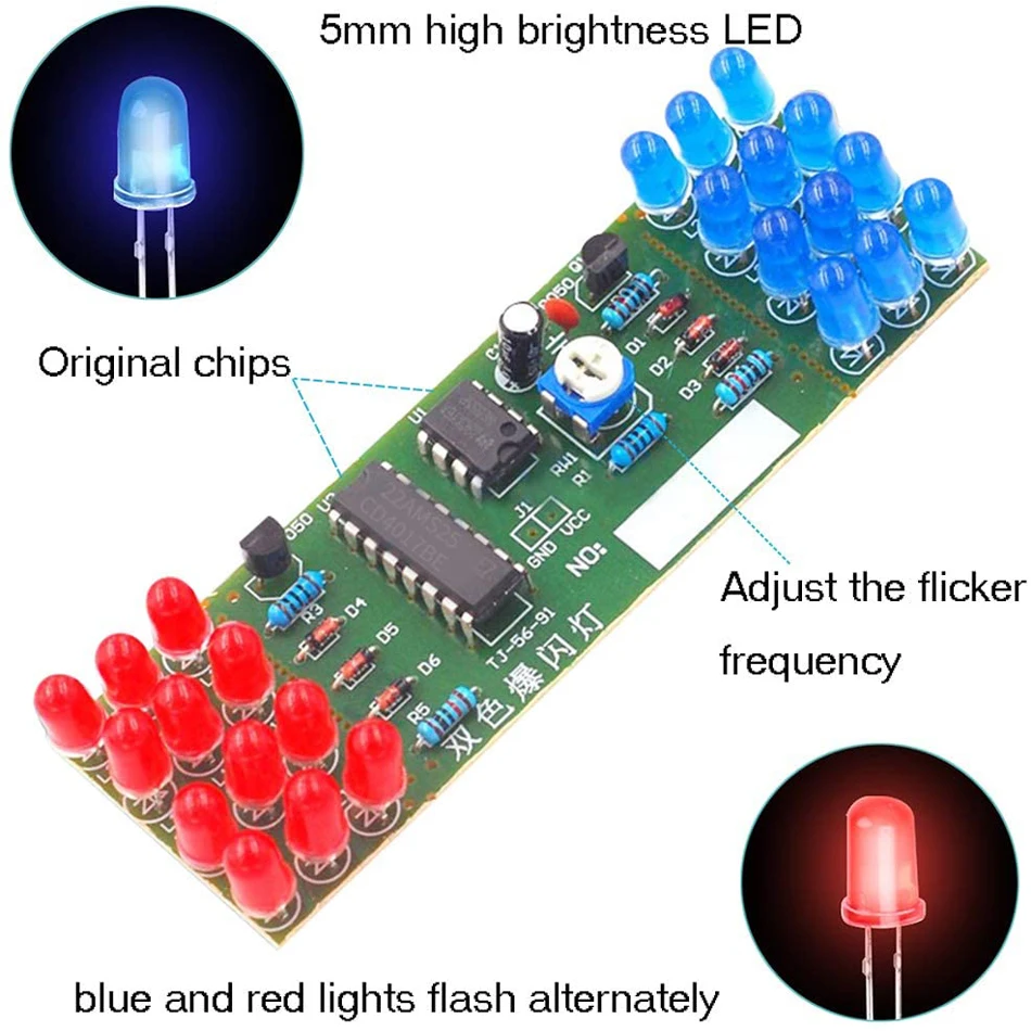 NE555-CD4017-IC-Kit-de-luces-electr-nicas-LED-DIY-rojo-azul-doble-Color ...