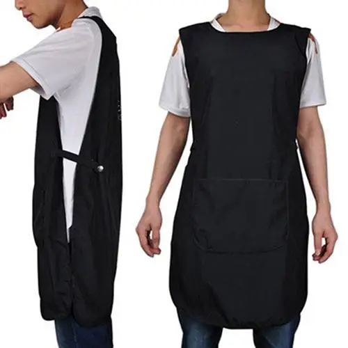 Black-Sleeveless-Apron-With-Big-Capacity-Pocket-Front-Back-Double-Sided ...