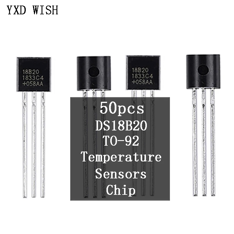 DS18B20 TO 92 센서 전자 칩 18B20 칩, 온도 센서 IC 18B20 DIY 키트, 50 개|온도 계측기 ...