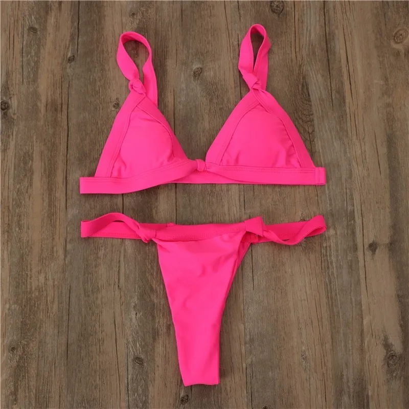 Solid Knoted Swimwear Summer Swimsuit Women Bikini Set 2019 Padded Push ...