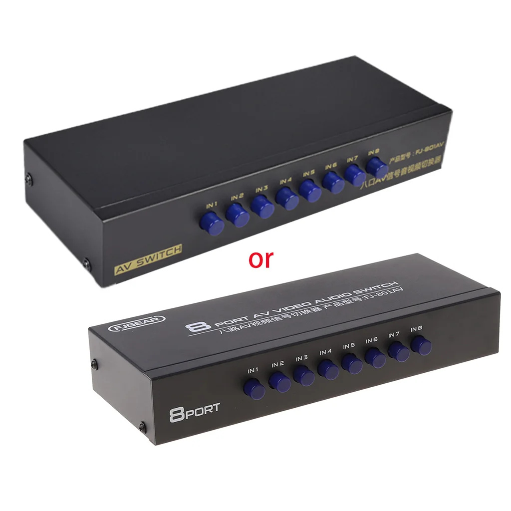 8-Way AV Switch RCA Switcher 8 in 1 out Composite Video L/R Selector ...