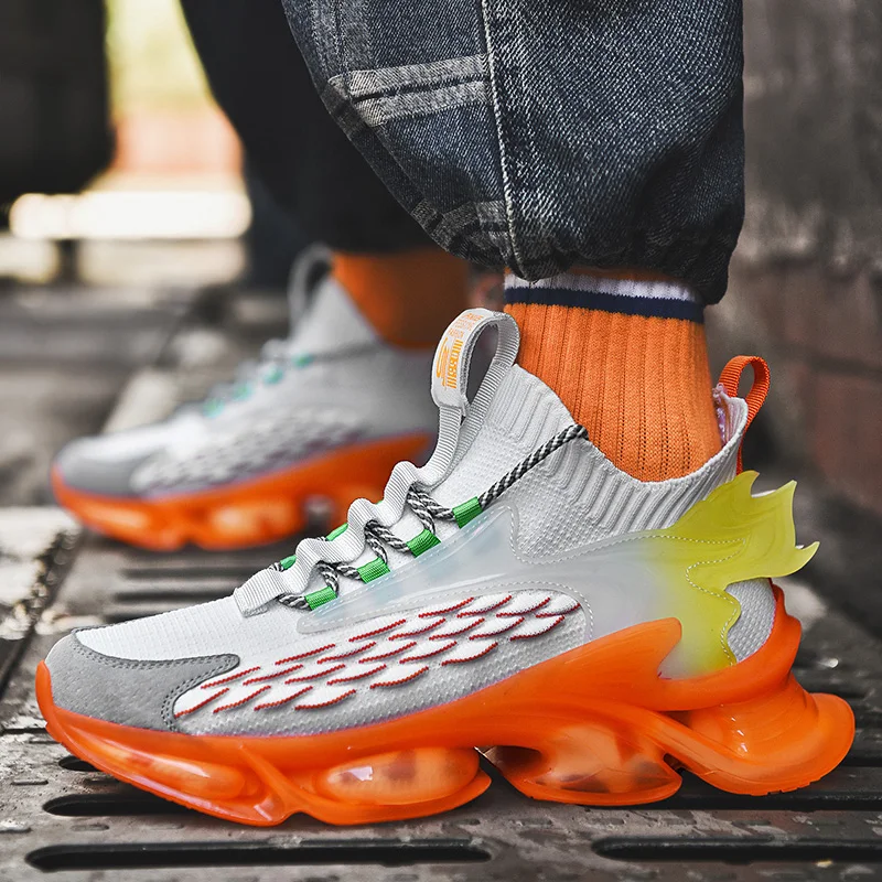 High Top Running Shoes Sports Sneakers Breathable Men Flying Woven Fish ...