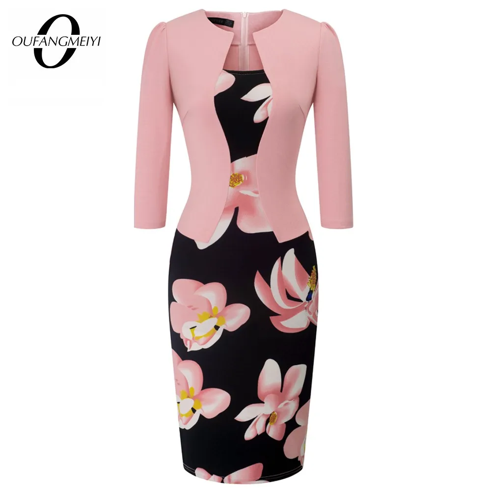 Women-Autumn-Elegant-One-piece-Formal-Business-Floral-Printed-Vintage ...