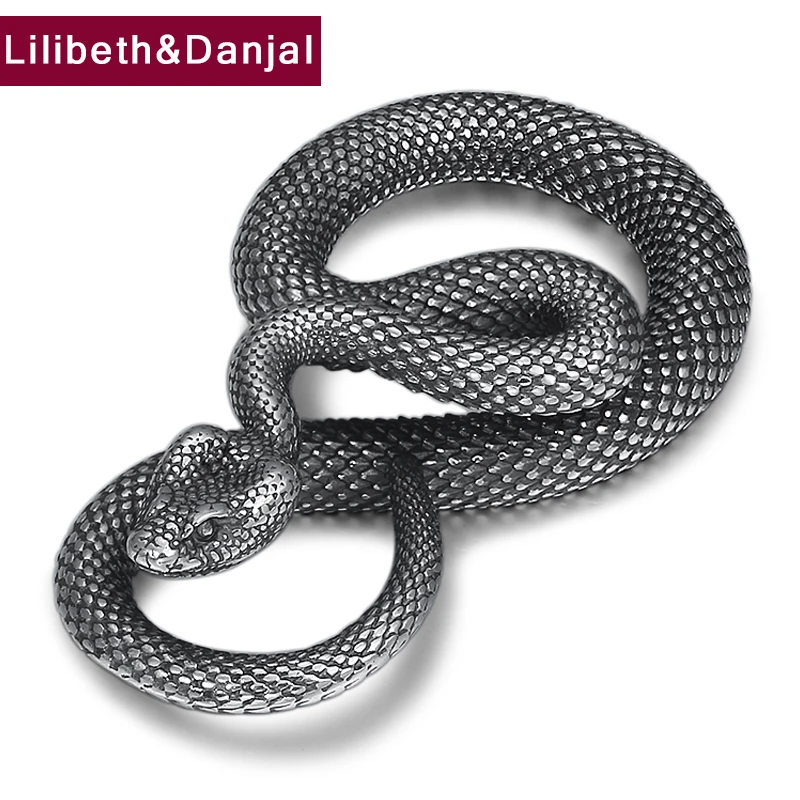 Men Women Pendant Real 925 Sterling Silver Punk Rock Vintage Python ...