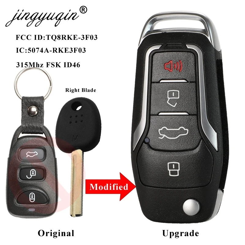 jingyuqin Upgrade Remote 3Buttons + Panic Flip Folding Car Key For For ...