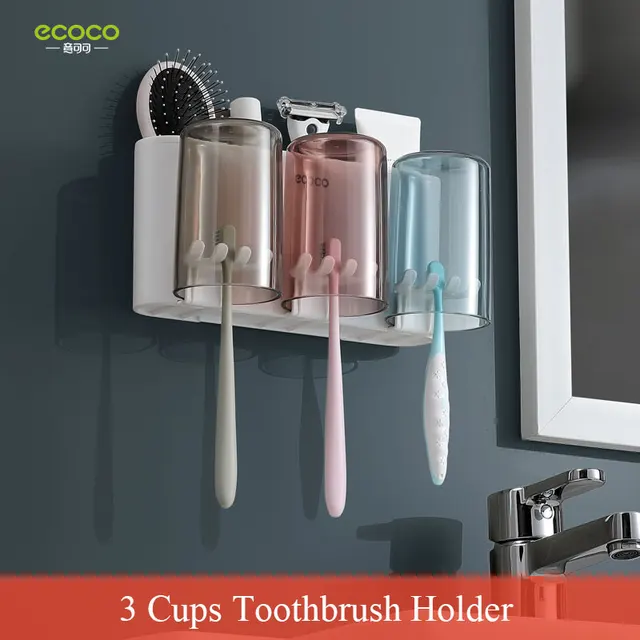 ECOCO Wall Mount Toothbrush Holder Automatic Toothpaste Squeezer ...