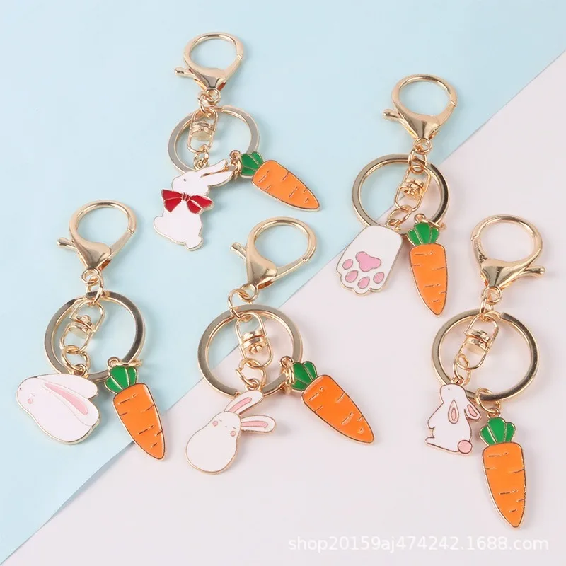 New cute rabbit carrot key chain couple bag accessories car key ...
