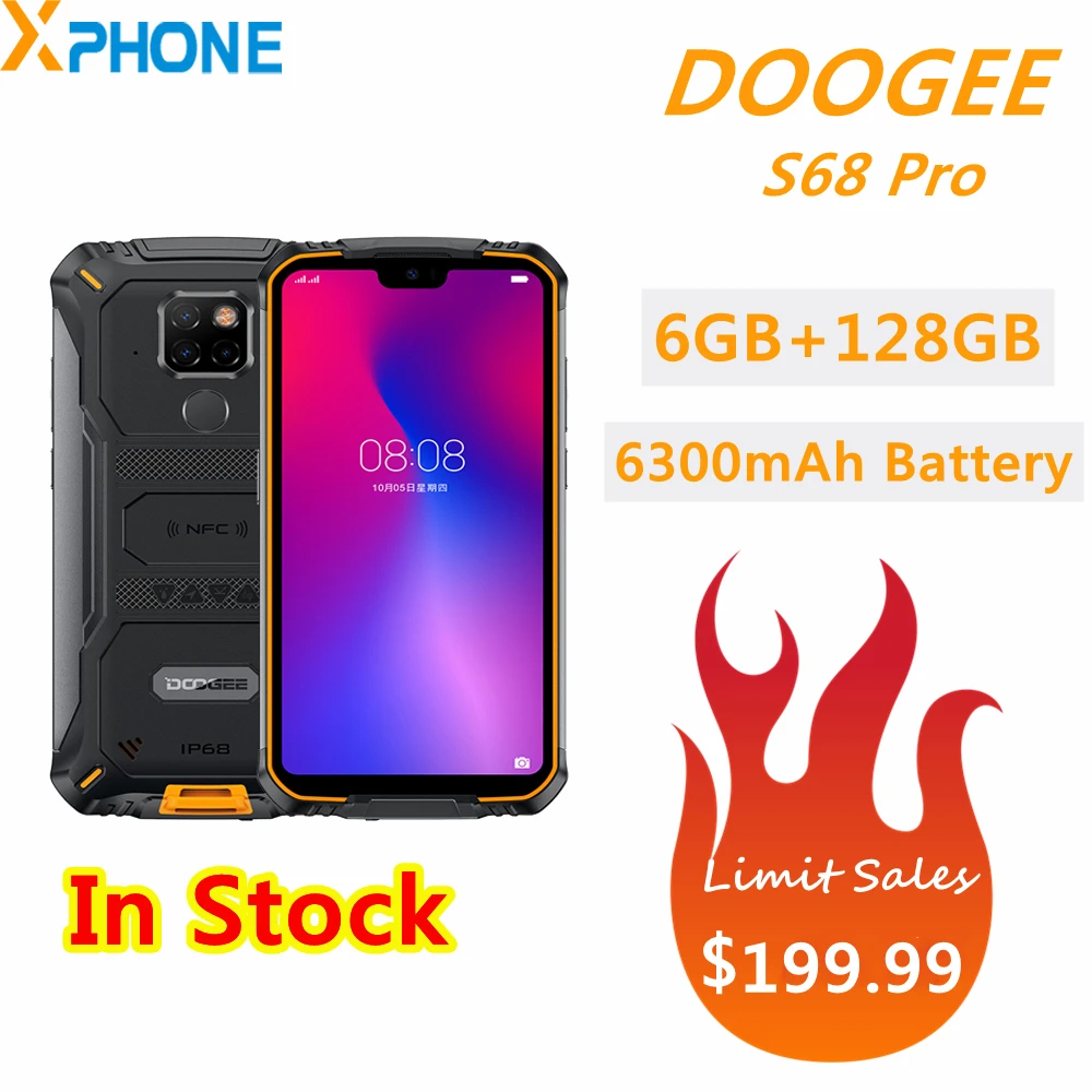 DOOGEE S68 프로 IP68 방수 휴대폰 Helio P70 옥타 코어 6GB 128GB, 무선 충전 NFC 6300mAh 12V2A 충전 5.84 인치|휴대 전화 ...