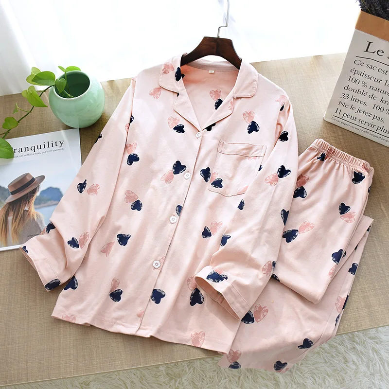 Spring and autumn pajamas women's cotton long sleeved trousers suit ...