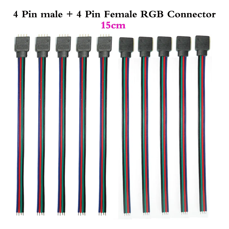 New 15cm 5 Pcs 4 Pin Male + 5 Pcs 4 Pin Female Led Rgb Connector Diy ...