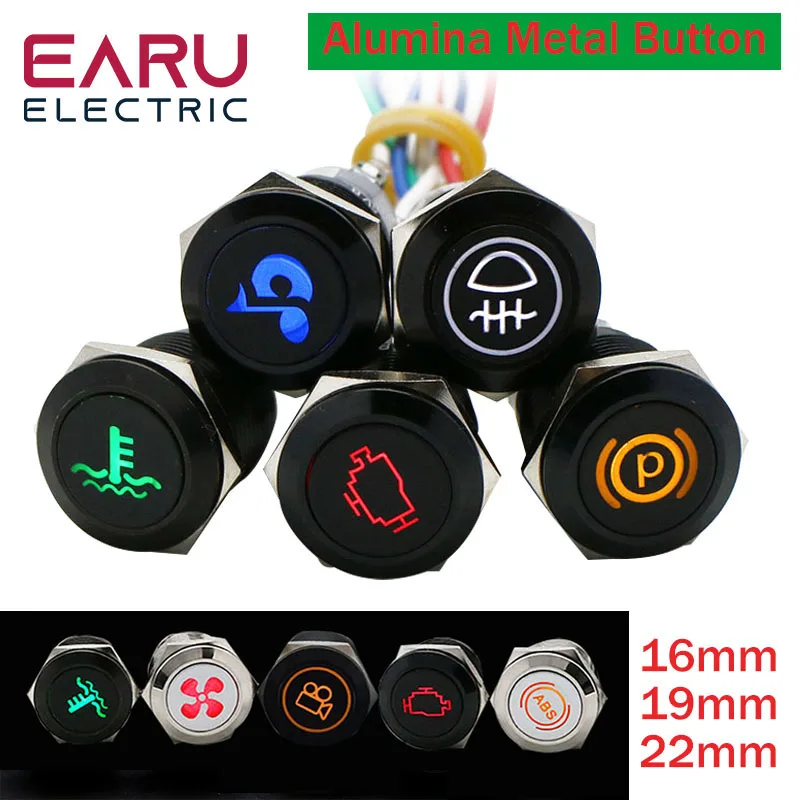 16-19-22mm-Oxide-Black-Metal-Push-Button-Switch-LED-Light-DIY-Logo ...
