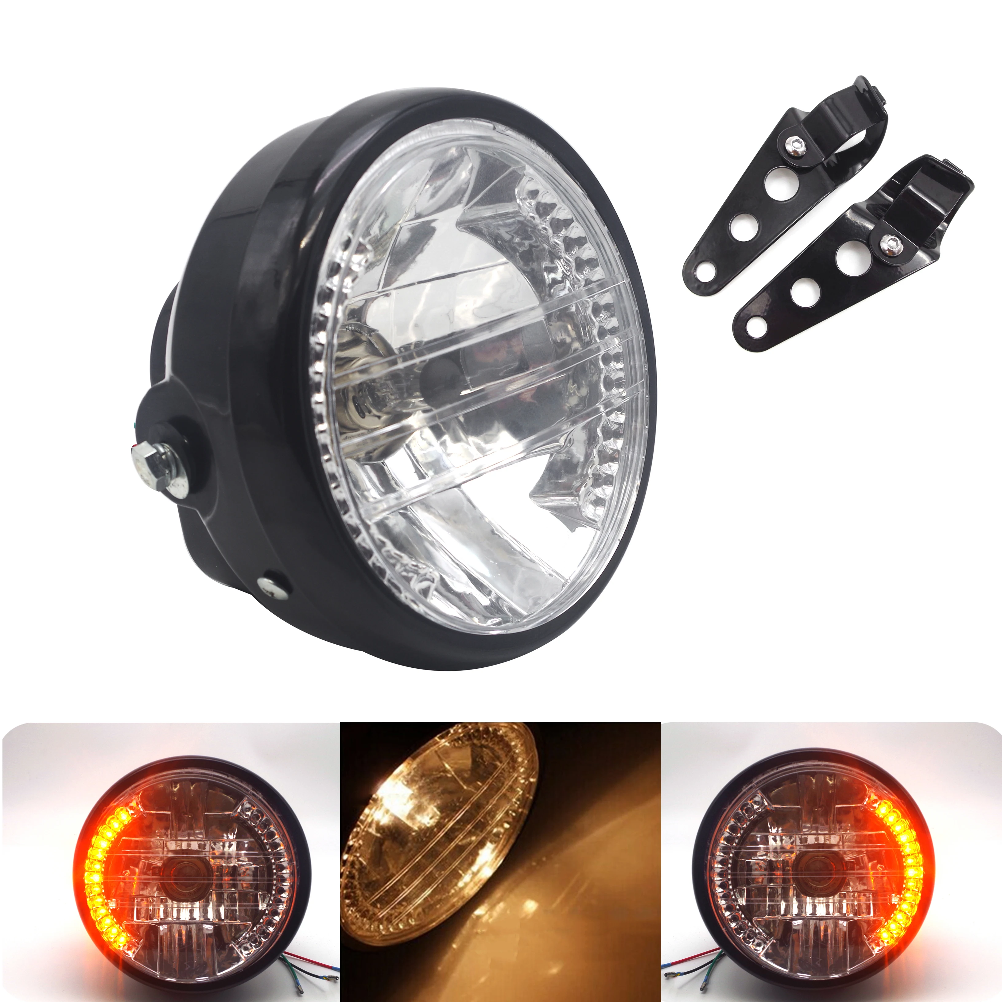 Cafe Racer Headlight With Turn Signals And Bolts | Reviewmotors.co