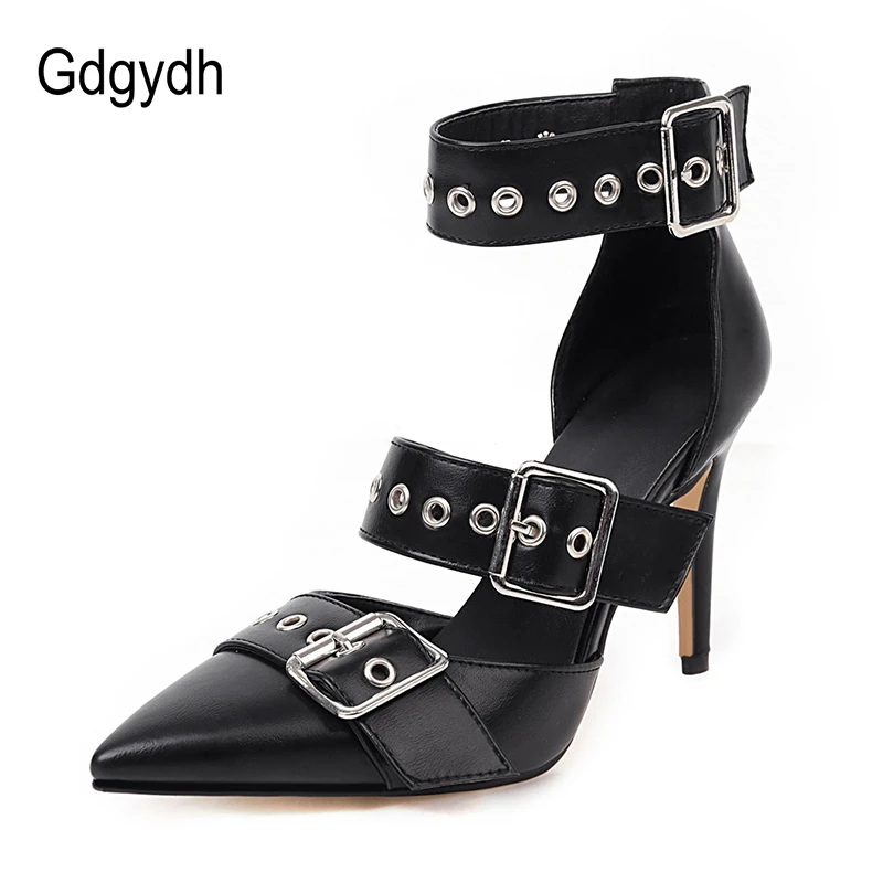 Gdgydh Black Punk Gothic High Heels Sexy Plus Size Pointed Toe Fashion ...