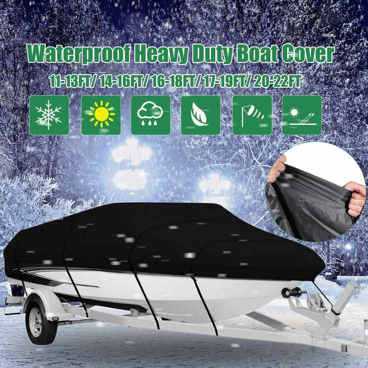 11-22ft-Trailerable-190T-Boat-Cover-Waterproof-Grey-Fish-Ski-V-Hull ...