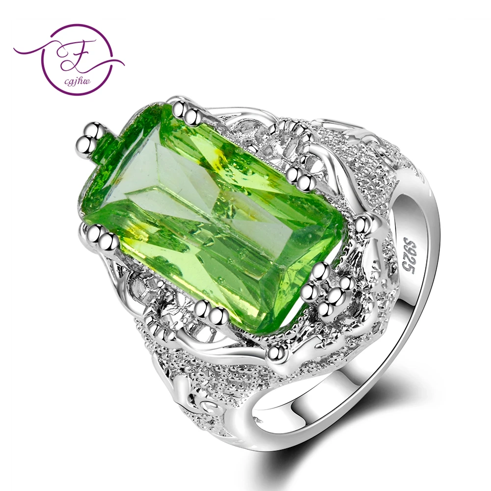 Rings For Women Green Topaz Ring 10x20mm Big Gemstone Beryl Romantic ...