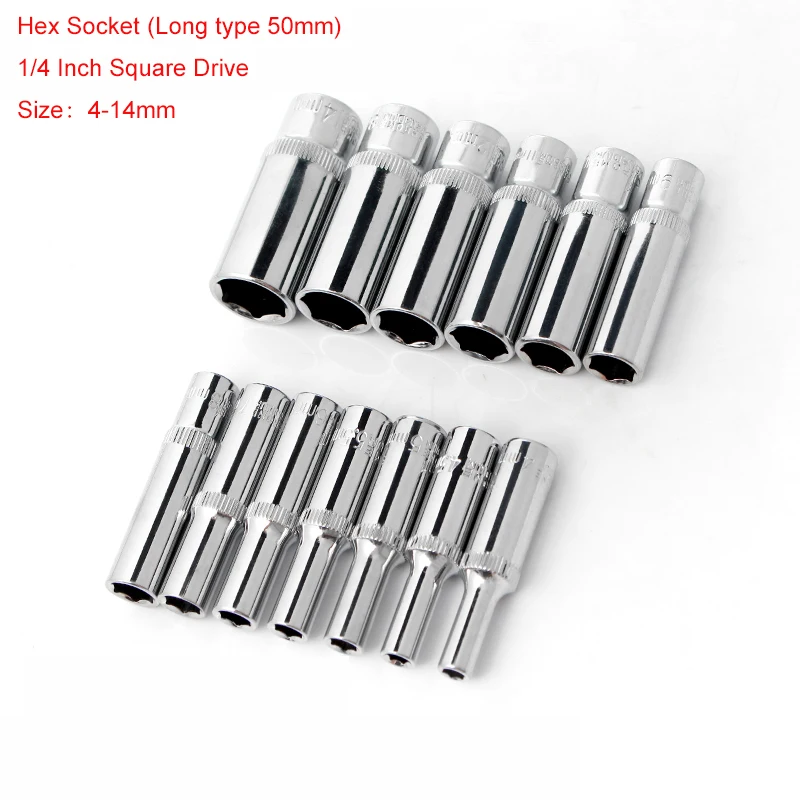 1Pcs-CR-V-1-4-Inch-Square-Drive-Metric-Long-Hex-Socket-4mm-14mm-Screw ...