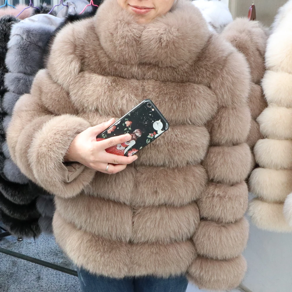 Fox Fur Coat Women 100% Real Blue Fox Fur Short Coat Natural Fur Women ...