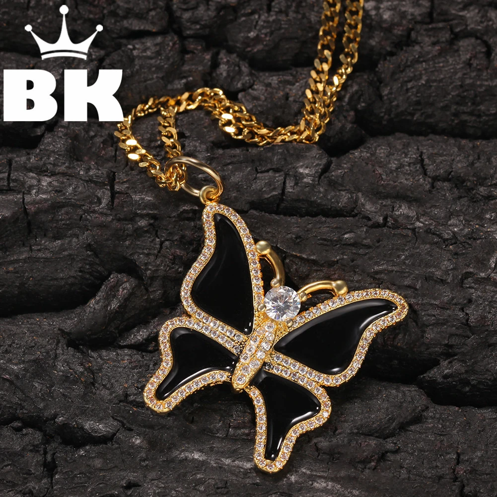 THE BLING KING Custom Mini Butterfly Pendant Necklace Hip Hop Full Iced ...