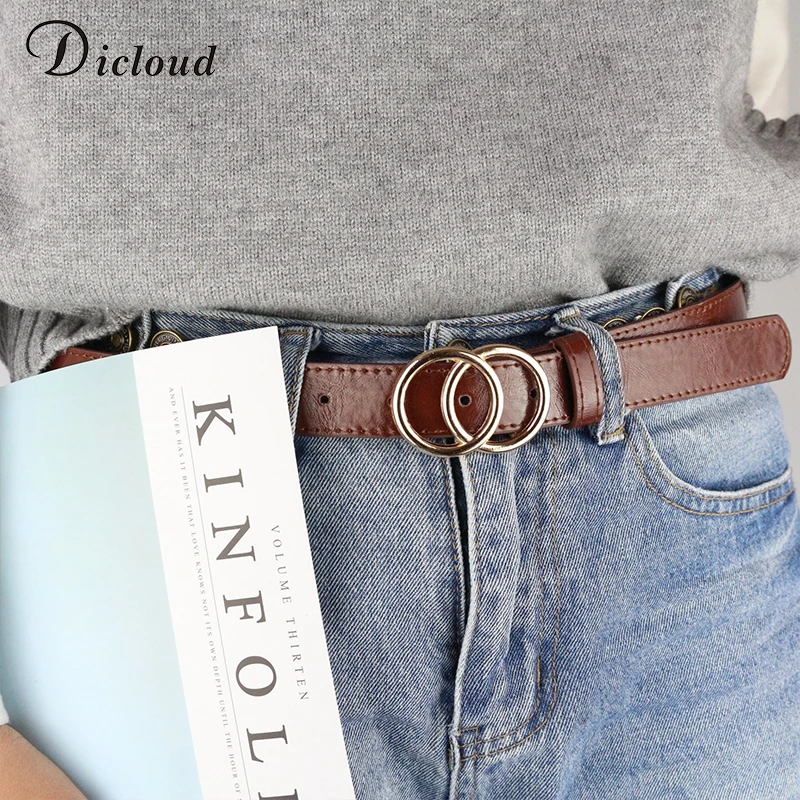 DICLOUD Женские винтажные ремни с двойным кольцом из искусственной кожи ...