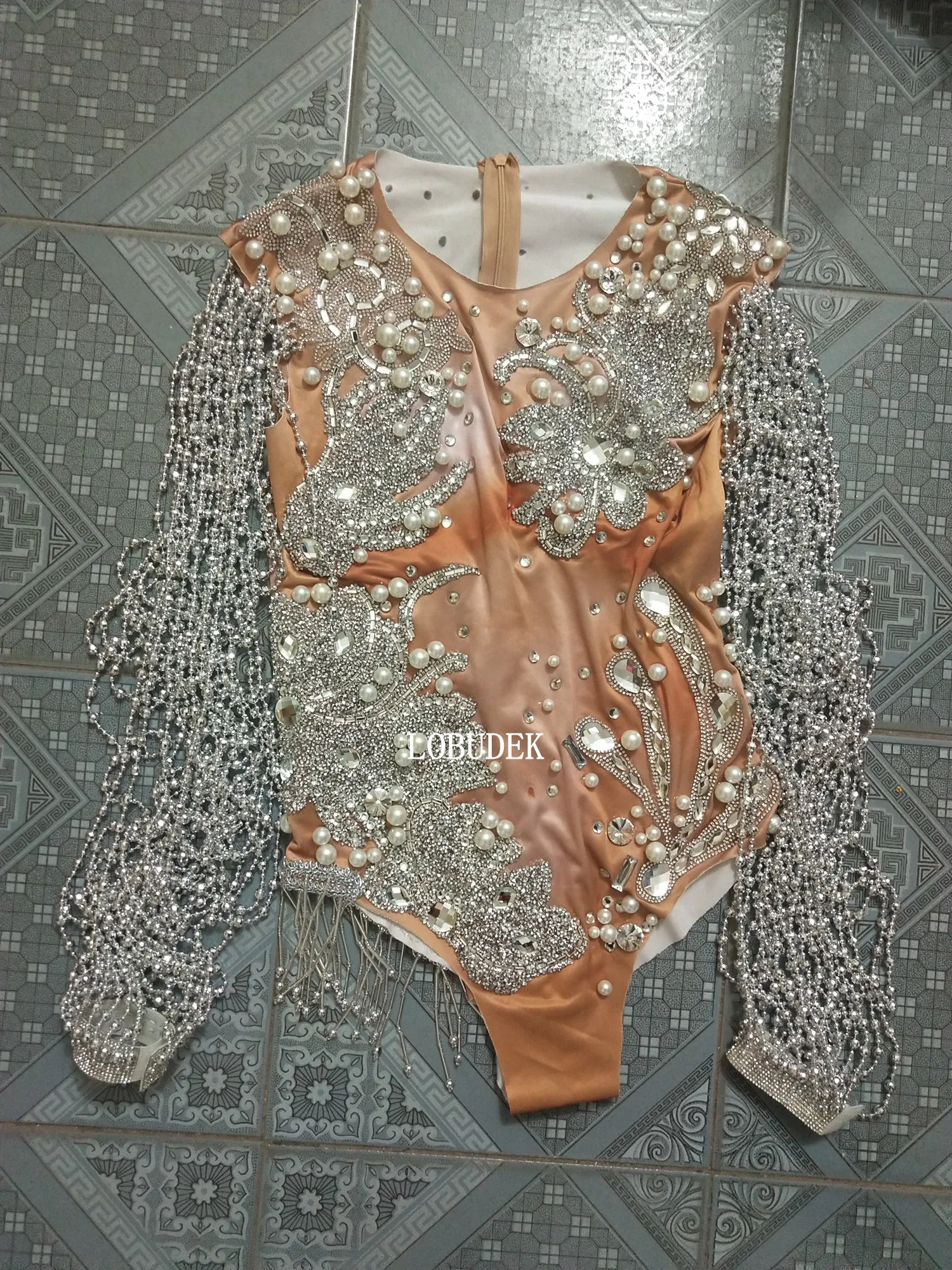 Sexy Bar Nightclub Women DJ Stage Wear Silver Rhinestones Beading ...