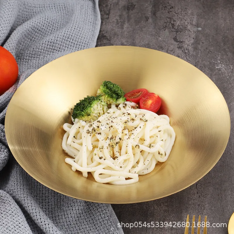 Korean-style-304-deepening-plate-stainless-steel-plate-golden-round ...