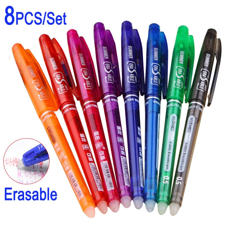 8pcs/set Erasable Gel Pen 0.7mm 0.5mm Bullet Tip Blue Black Red Ink ...