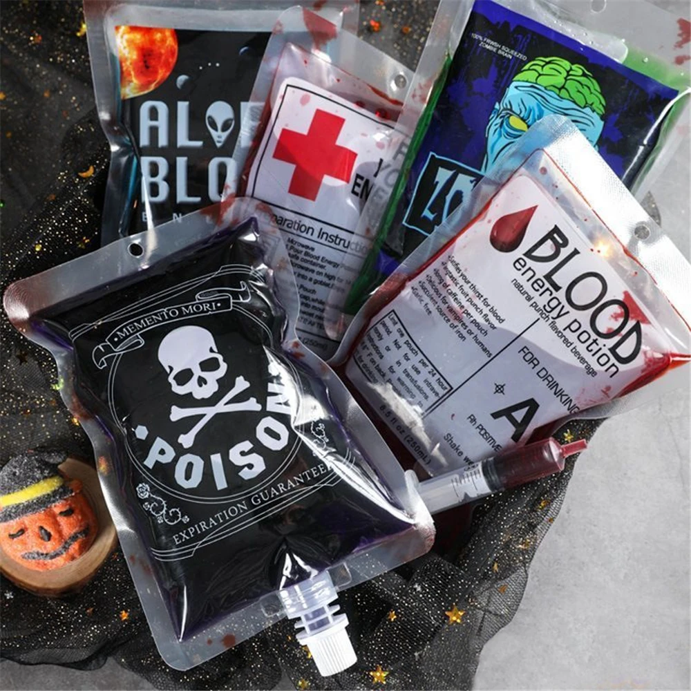 Halloween Decoration Blood Drink Bag Skull Vampire Zombie Pouch Props ...