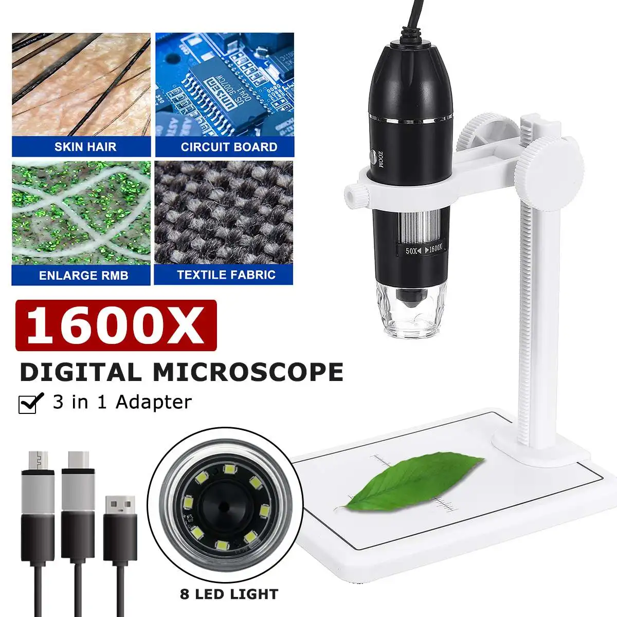 1600X Digital Microscope Camera 3 in 1 USB Portable Electronic ...