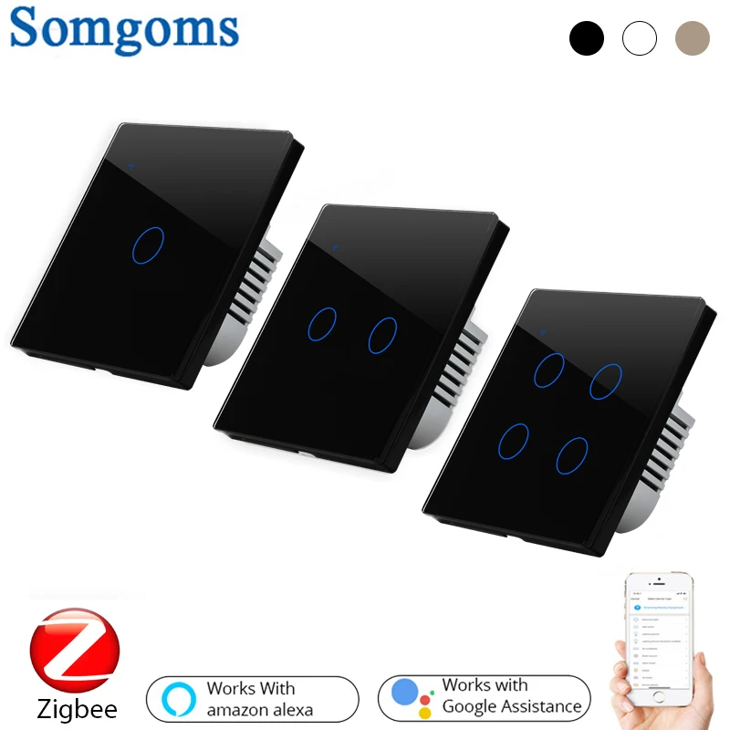 ZigBee Smart Home Wifi Wall Touch Switch,2/3 Way, Tempered Glass Panel ...