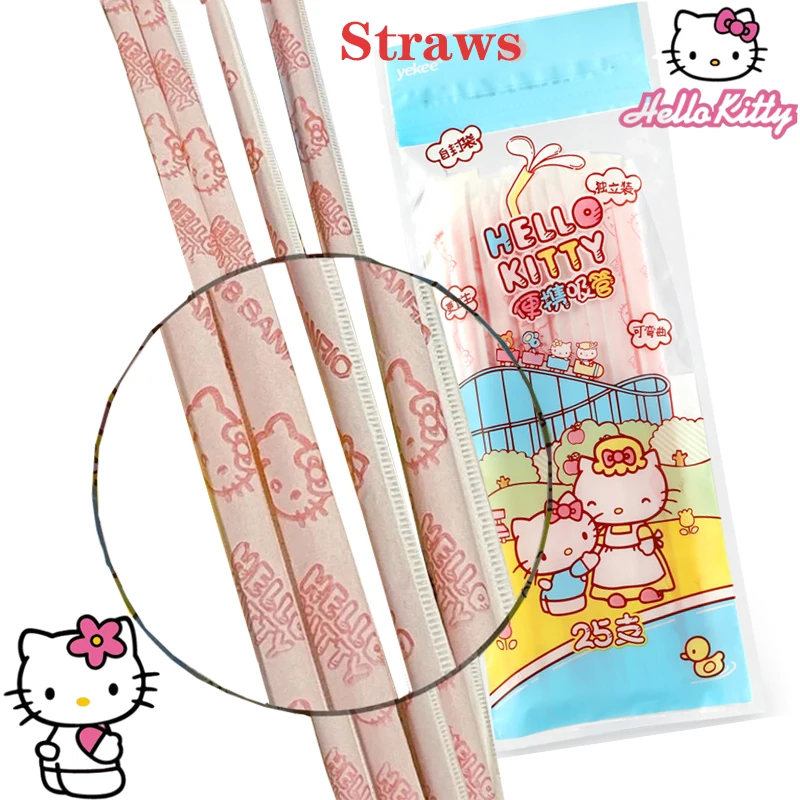 Hello Kitty Straws Disposable Independent 25pcs Straws Milk Tea Plastic ...