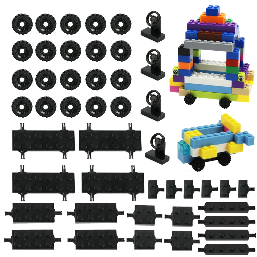 42pcs Mini Wheel Axles Pack Car Tires Model Building Blocks Accessory ...