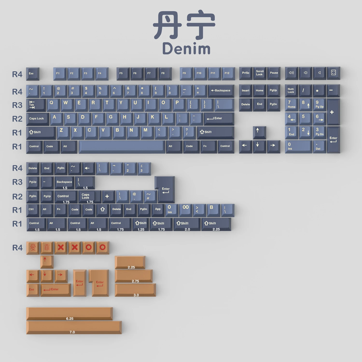 173 Keys/set Gmk Denim Keycaps Abs Double Shot Keycap Cherry Profile ...