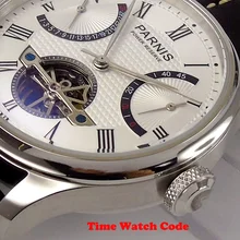 43mm Parnis Automatic Men's Flywheel Watch St2505 Movement White Dial ...