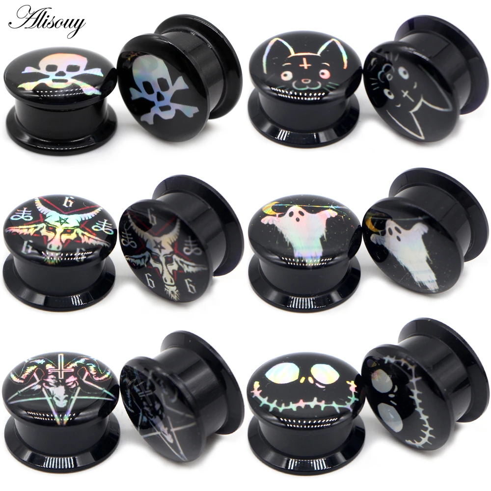Alisouy 2pc Black Acrylic Screw Punk Ear Gauges Plugs Ear Expanders ...