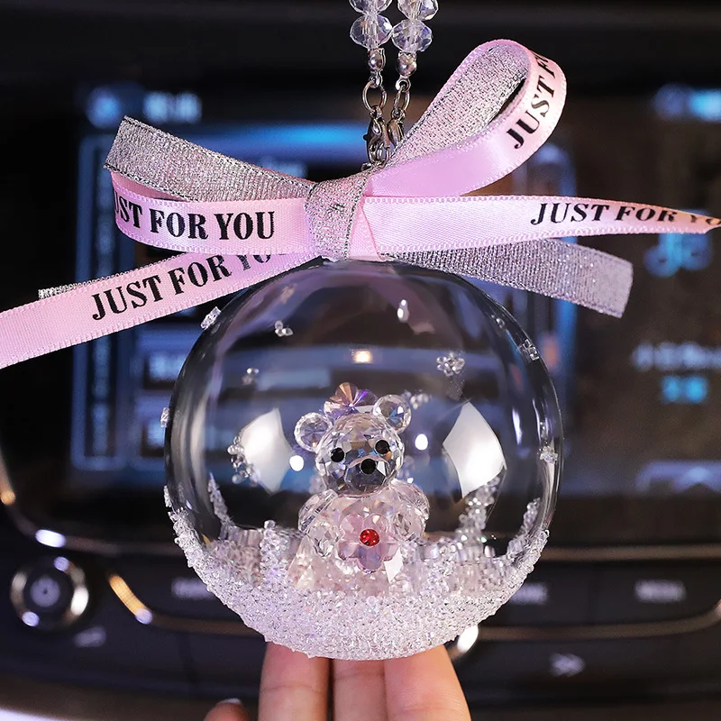 Crystal Bear Ball Figurine Glass Animal Car Auto Fashion Pendant ...