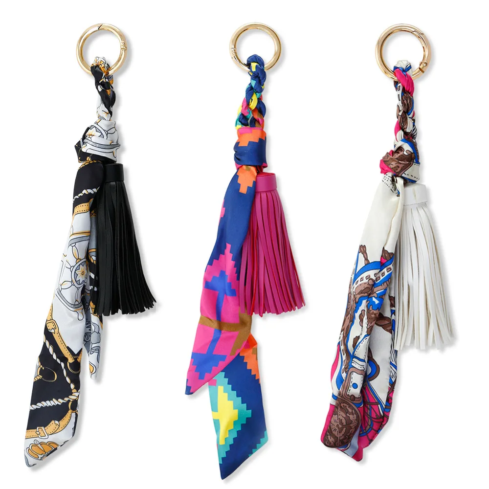 2021-Leather-Tassel-Satin-Silk-Scarves-Keychain-Bowknot-Scarf-Pendant ...