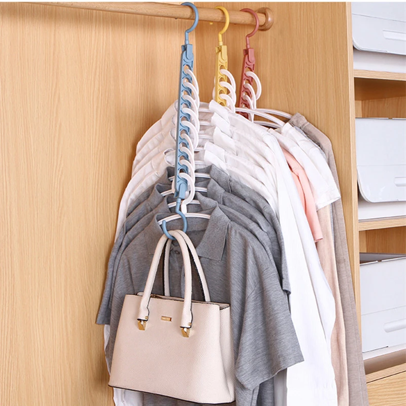 9 Hole Magic Clothes Hanger Multi-function Folding Hanger Rotating ...
