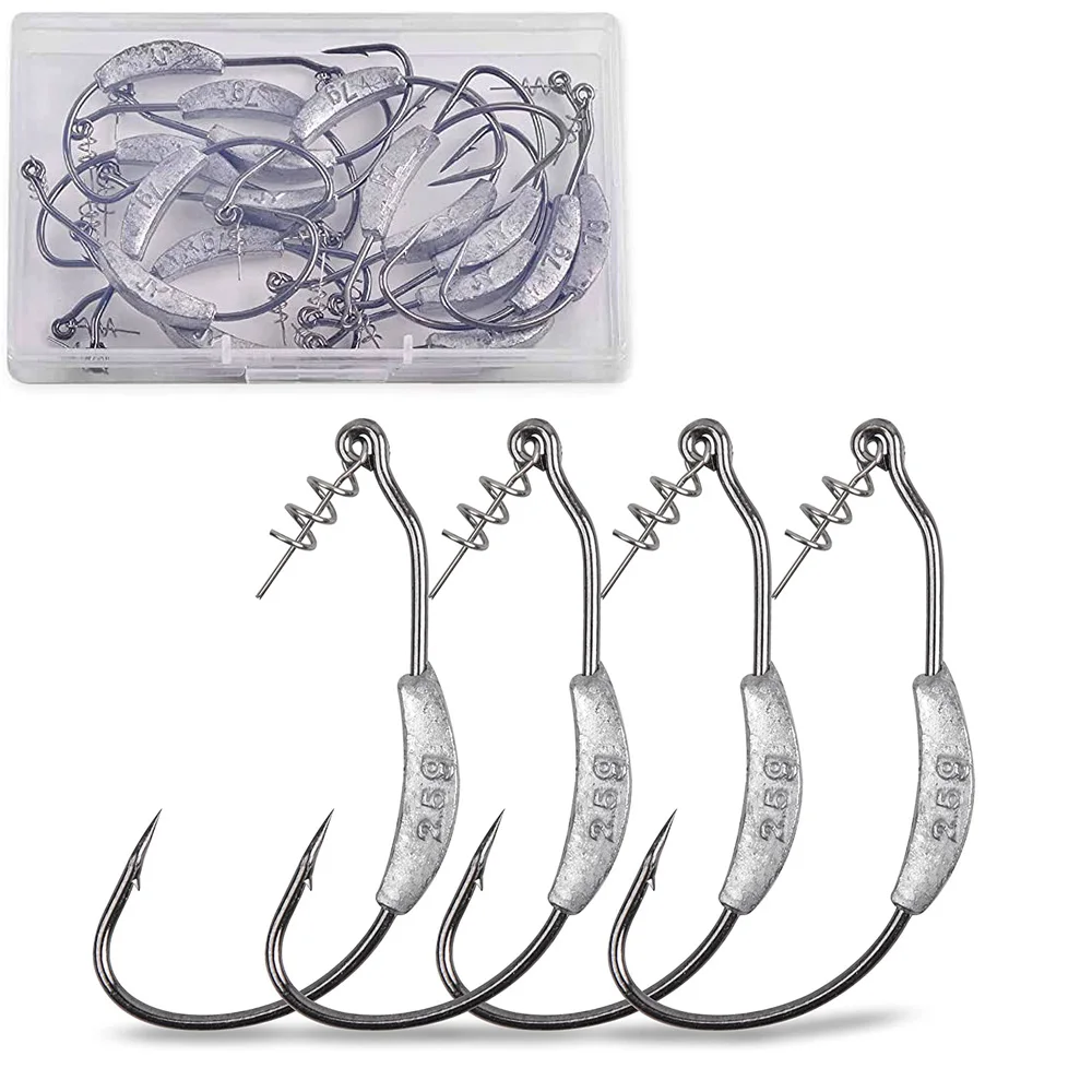 25Pcs/Box Crank Jig Head Hook Weighted Fishing Hook With Spring Lock ...