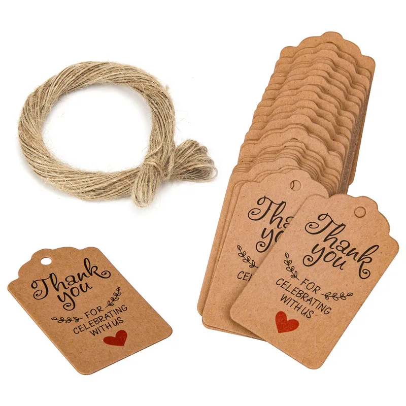 100pcs Packaging Tags Handmade Hang Tag Kraft Paper Tags Thank You Gift ...