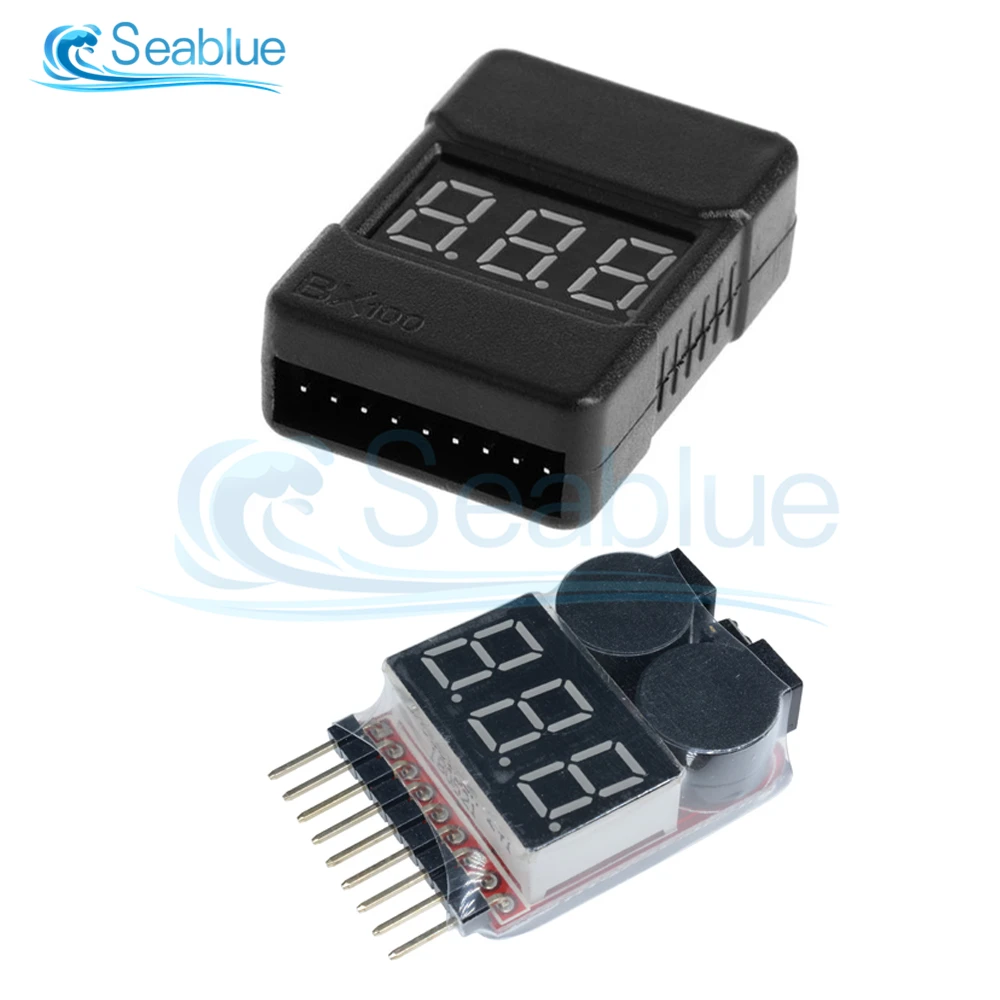 BX100 1S 8S Battery Voltage Meter Low Buzzer Alarm LED Digital Voltage ...