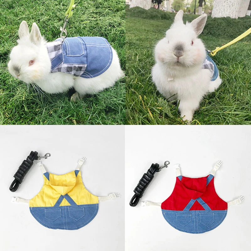 Pet Leashes Plaid Denim Rabbit Clothes Rabbit Dwarf Cowboy Clothing ...
