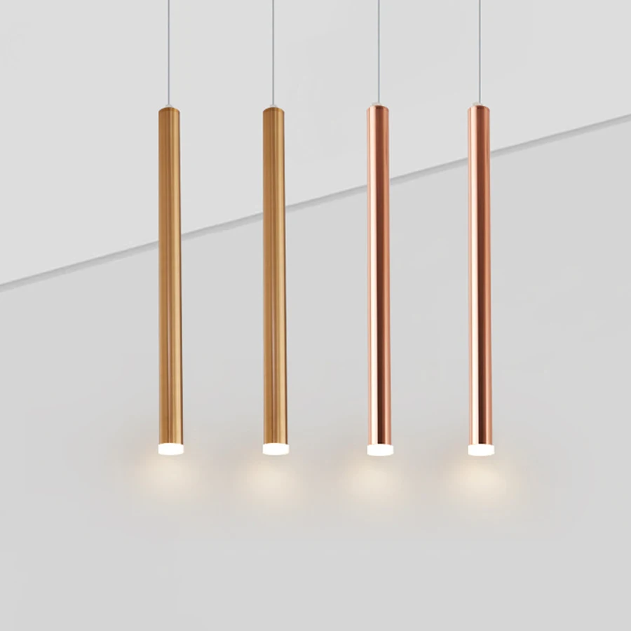 Bronze Golden Cylinder LED Pendant Lights Long Tube Kitchen Dining Room ...