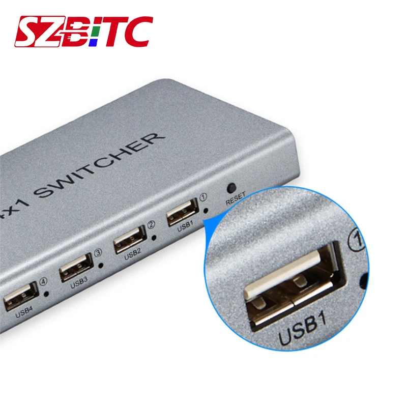 SZBITC 4x1 USB Switcher USB2.0 4 In 1 Out Selector Box Hub Sharing ...