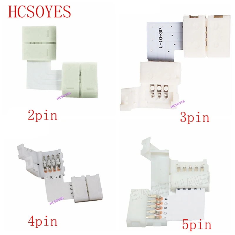10 set L Shape Connector 2 pin/3 pin/4 pin/5pin solderless For 8mm/10mm ...