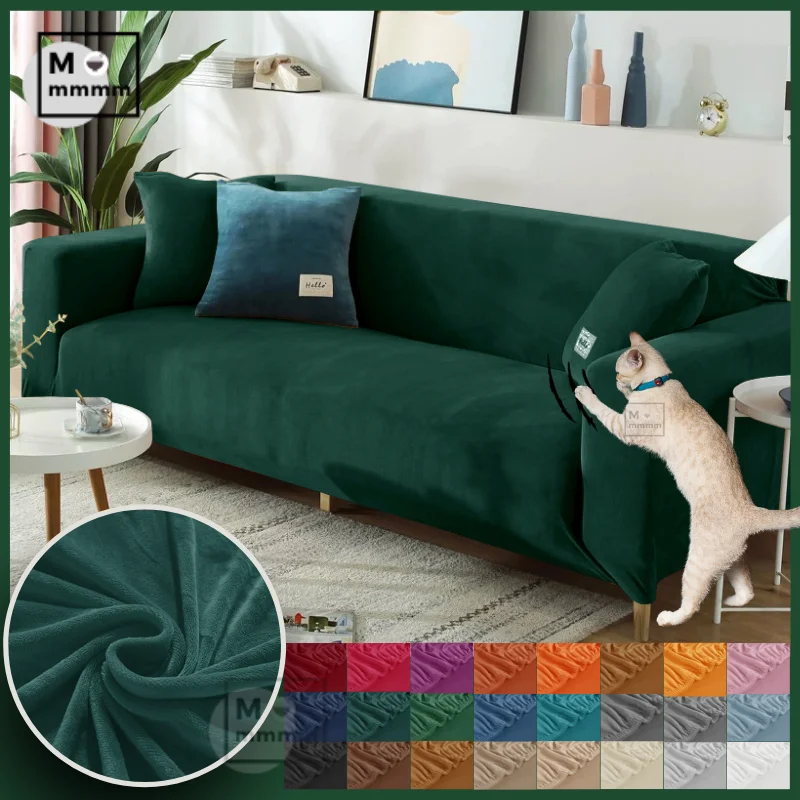 Velvet Sofa Cover Green Couch Cover Thick Slipcovers For Armchairs 3 ...
